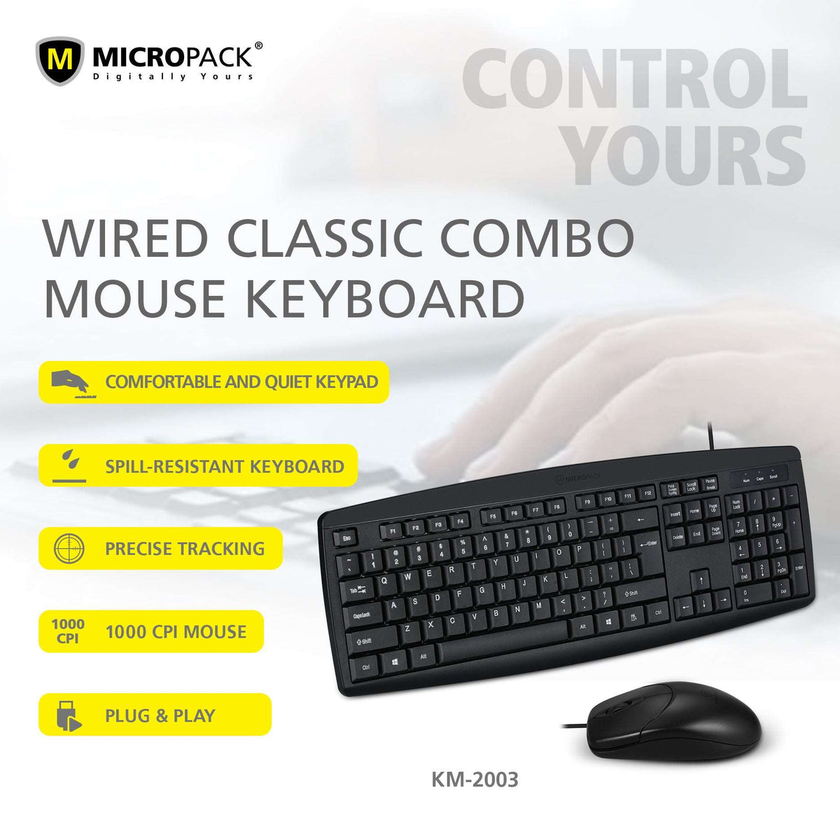 Wired Monitor Keyboard and Mouse Combo Micropack KM-2003