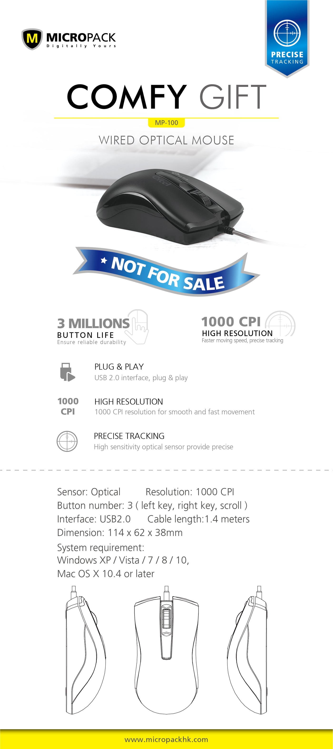 Wholesale Wired Optical Mouse for Computer Laptop M-100 – Micropack