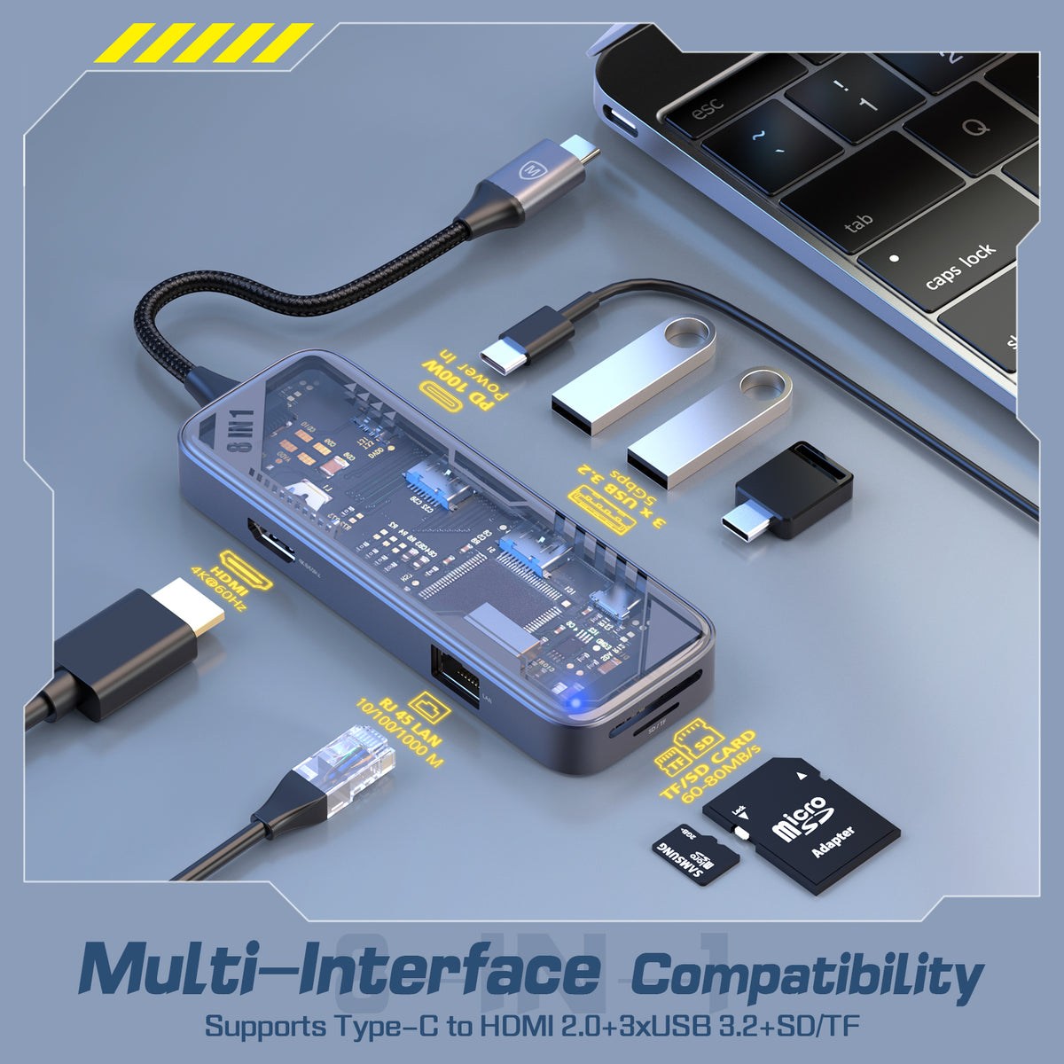 USB C Hub 8 in 1 Multiport Adapter MDC-N8T-New – Micropack