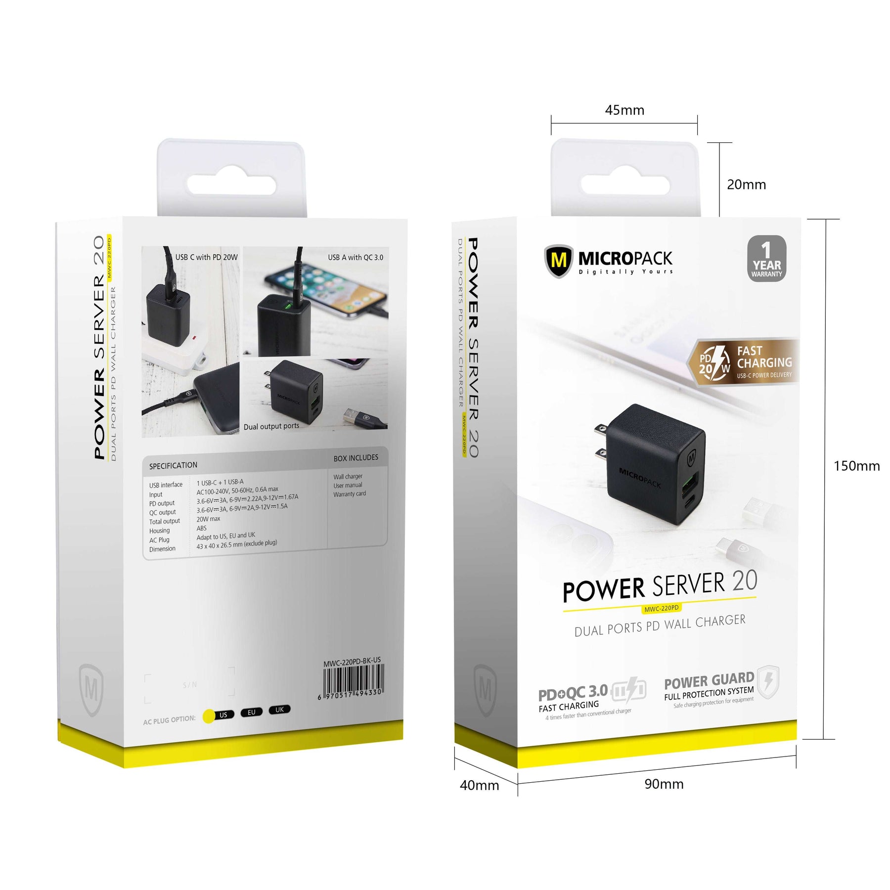 Wholesale Fast Charge Block Supply Wall Charger Dual Ports MICROPACK ...