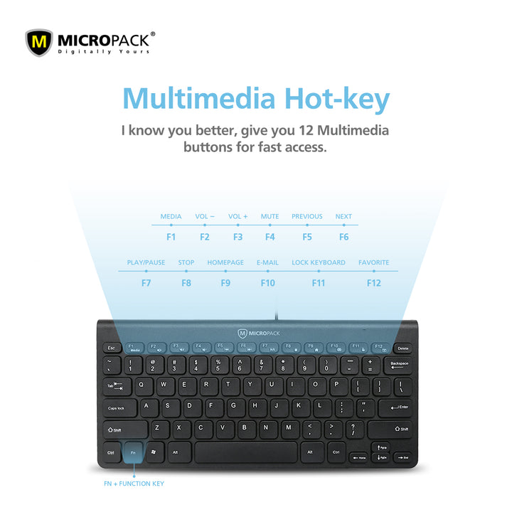 Small Wired Computer Laptop Keyboard Micropack K2208STL