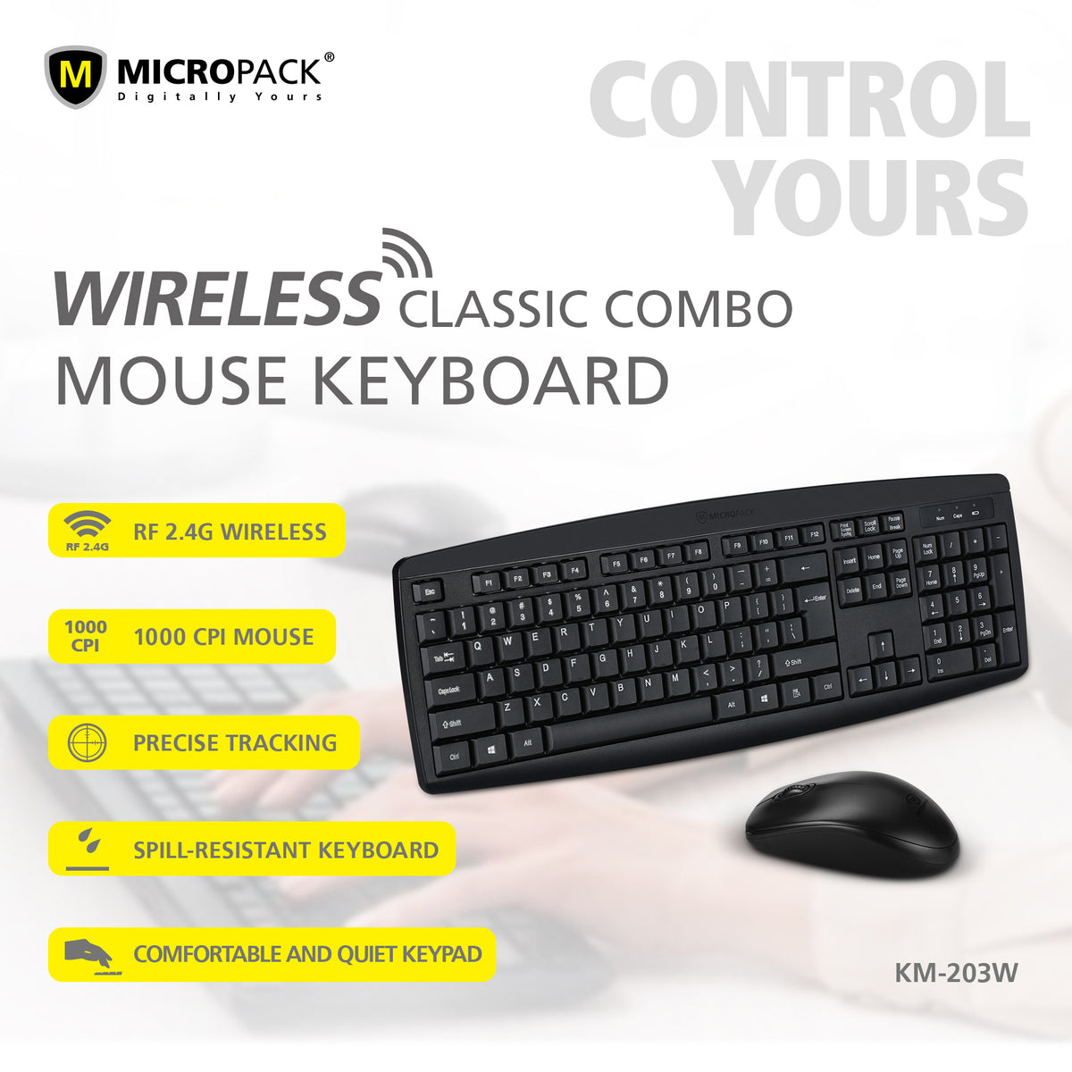 2.4G USB Computer Wireless Keyboard and Mouse Combo Micropack KM-203W