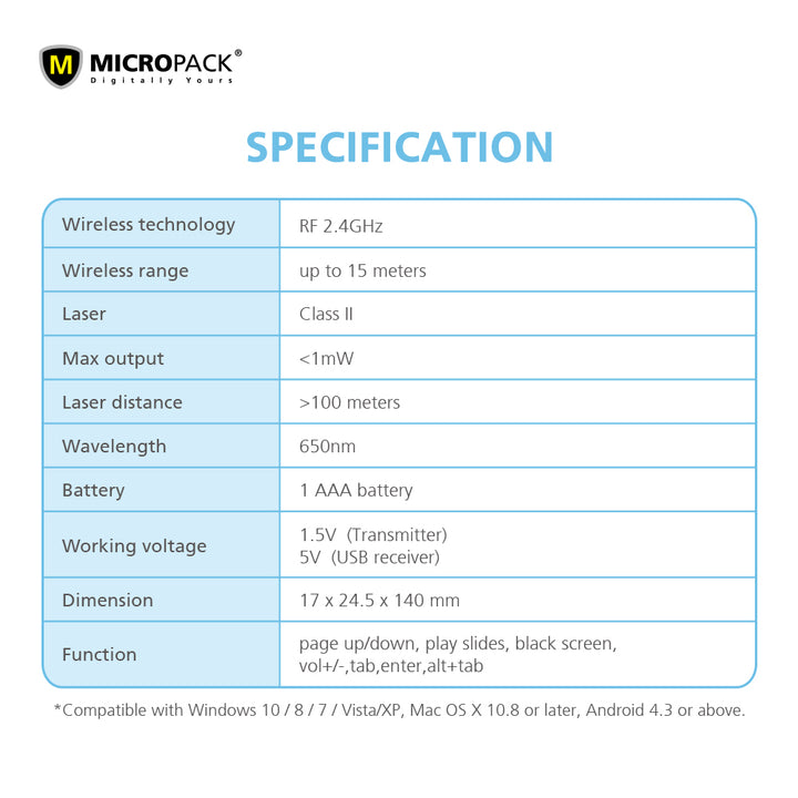 Laser Wireless Presentation Clicker Presenter Remote WPM-06 – Micropack
