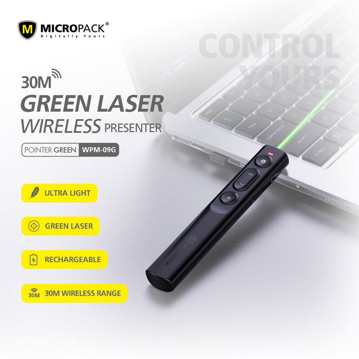 Wireless Presentation Clicker Green Laser Powerpoint Clicker WPM-09G ...