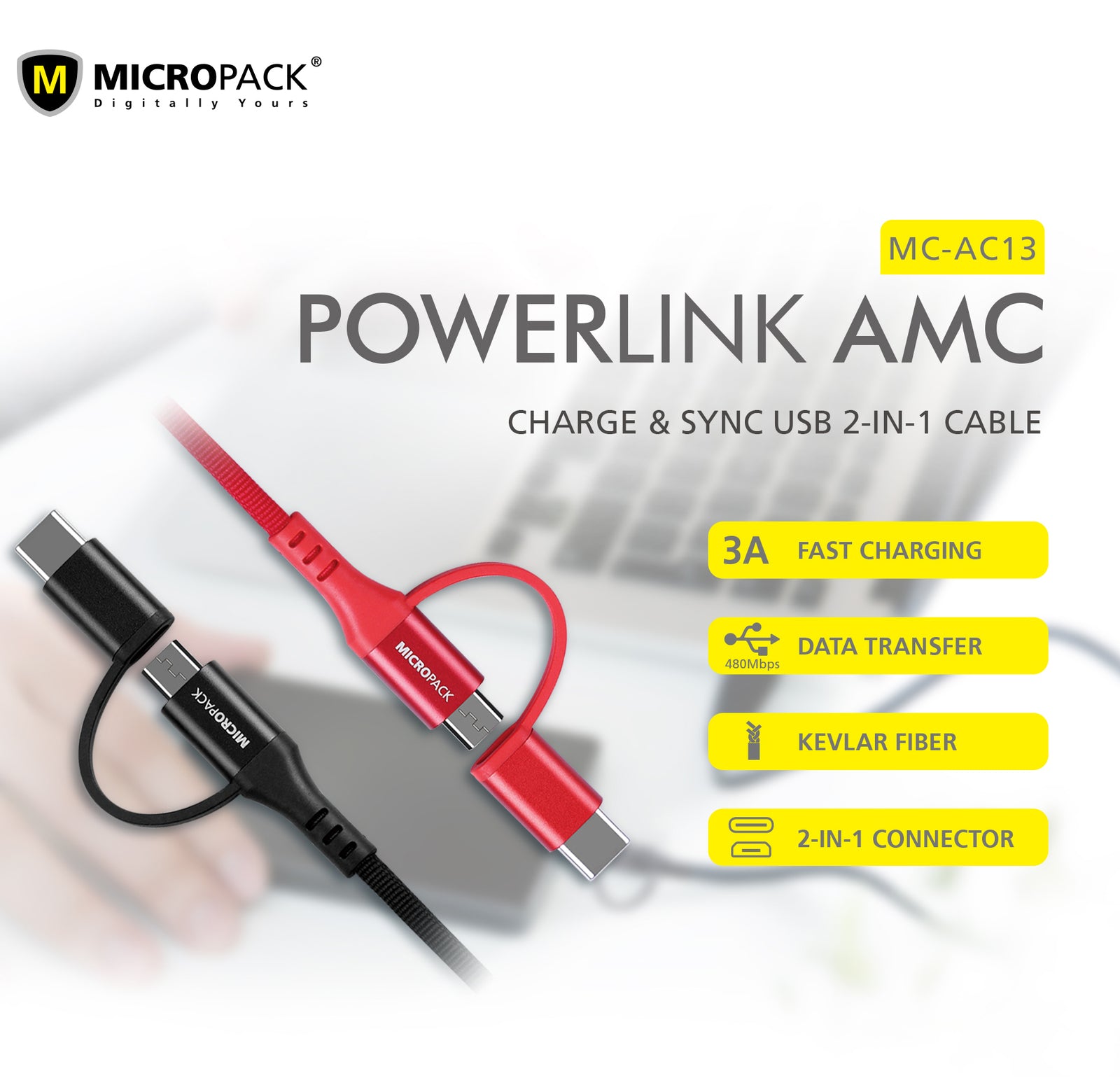 USB A to Micro USB to USB C Dual Port USB Cable MC-AC13 – Micropack