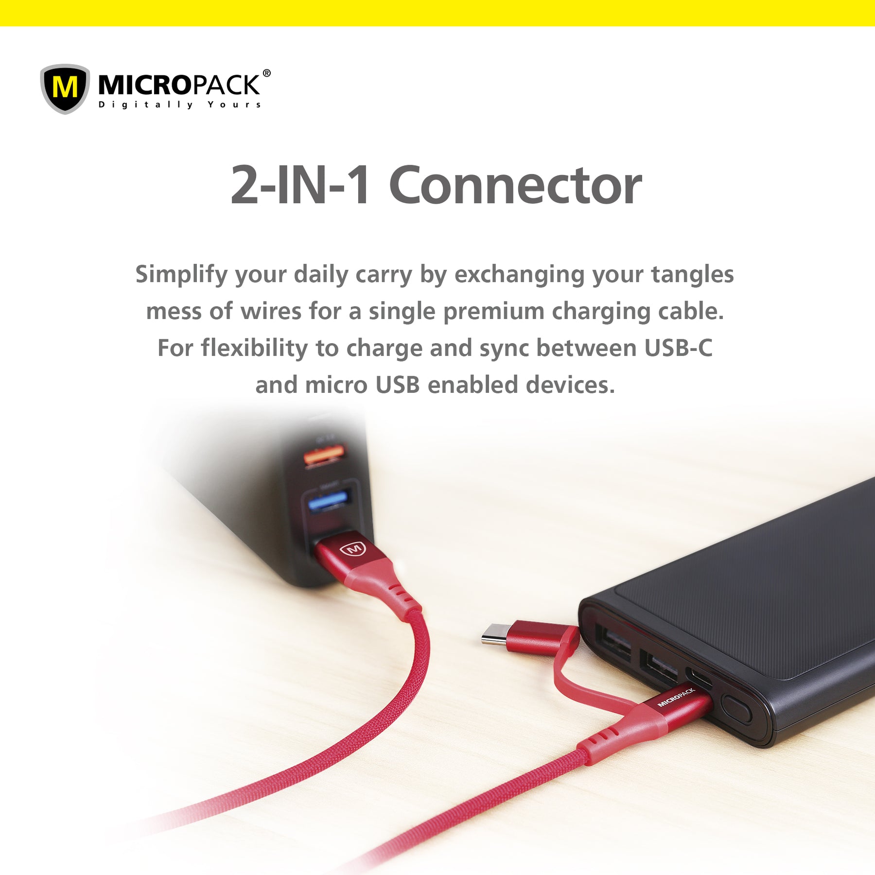 สาย USB A ถึง Micro USB ถึง USB C พอร์ตคู่ USB Micropack MC-AC13