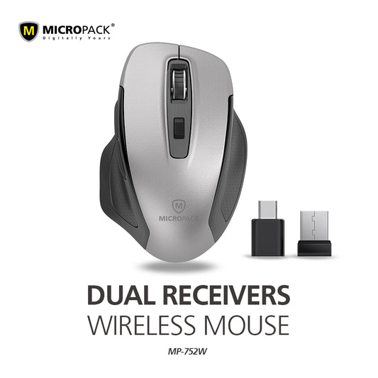USB C Wireless Computer Laptop Mouse Dual Receivers Micropack MP-752W
